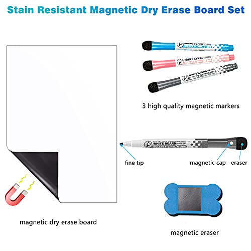 Whiteboard Magnetic Dry Erase Board Self Adhesive for Any Smooth Surface with New Stain Resistant Technology,Home Kitchen Fridge Shopping List and Office Notice Board (12β X 8β)