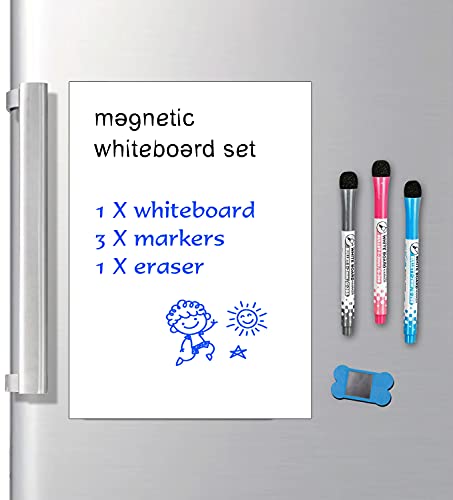 Whiteboard Magnetic Dry Erase Board Self Adhesive for Any Smooth Surface with New Stain Resistant Technology,Home Kitchen Fridge Shopping List and Office Notice Board (12β X 8β)