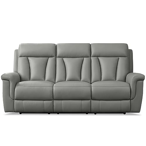 Hydeline Rhapsody Top Grain Leather Power Zero Gravity Reclining Sofa Couch 85", Silver Gray, Memory Foam, Pocket Coils and Control Panel