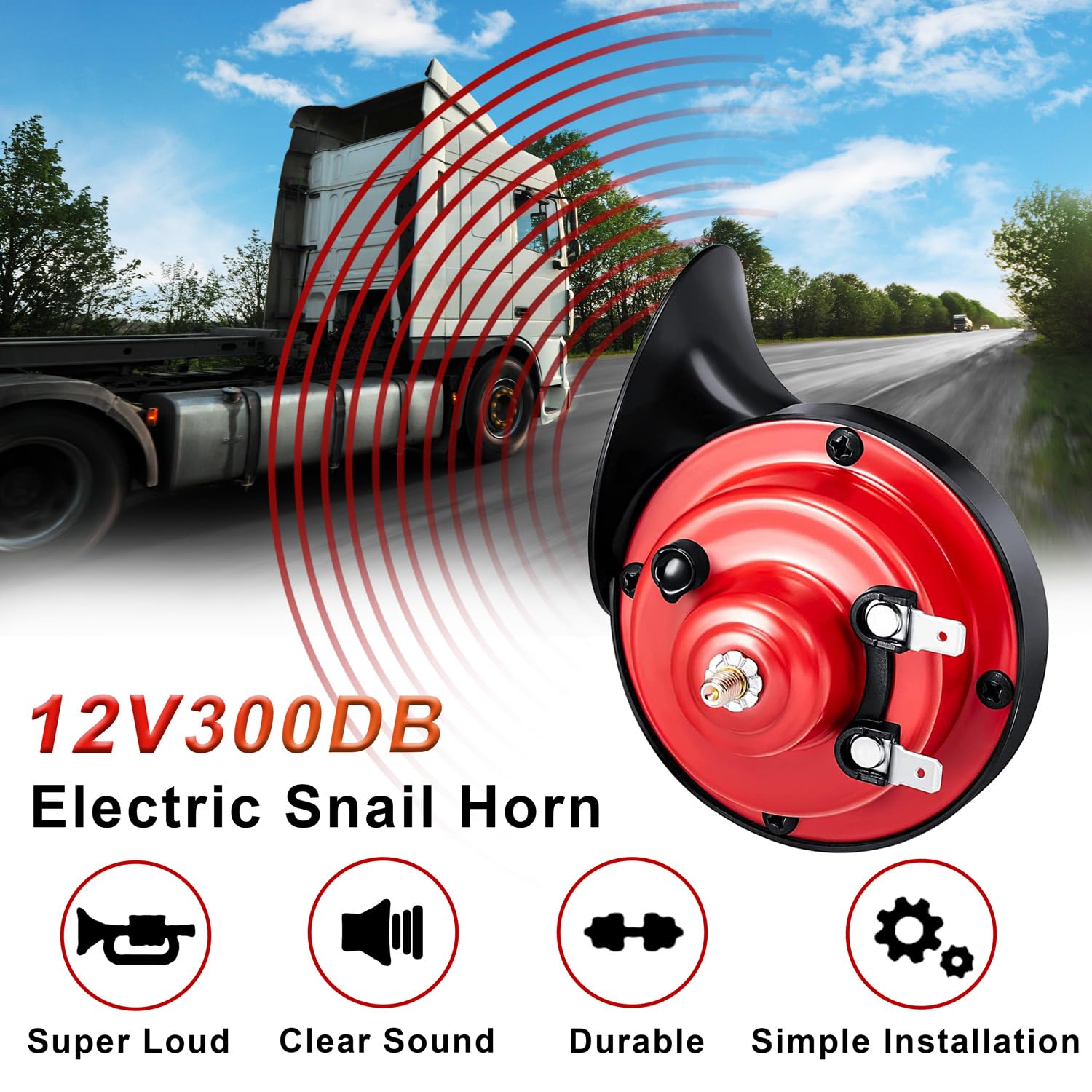 Ouffun Super Loud Waterproof Dual Horns, 12V 300DB, Universal Fit Kit for Cars, Motorcycles, Trucks, Trains & Boats (2 PCS)