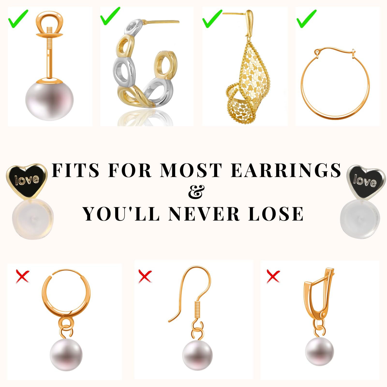 Veekyvicky Silicone Earring Backs for Droopy Ears Rubber Earring Lifter for Heavy Studs, Earing Backs Replacement Rose Gold Silver