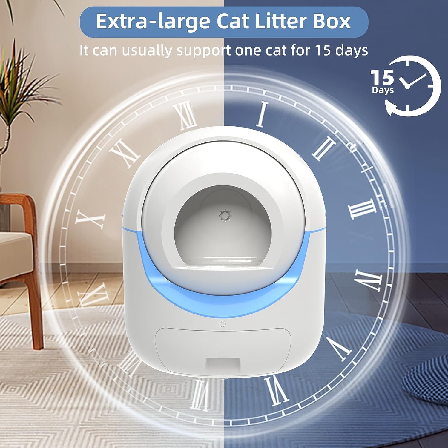 Self-Cleaning Cat Litter Box, Automatic Cat Litter Box for Multiple Cats with APP Control/Odor Removal/Safety Protection, Large Capacity Litter Cat Box with Mat & Liner & Brush & Pet Ball Toy