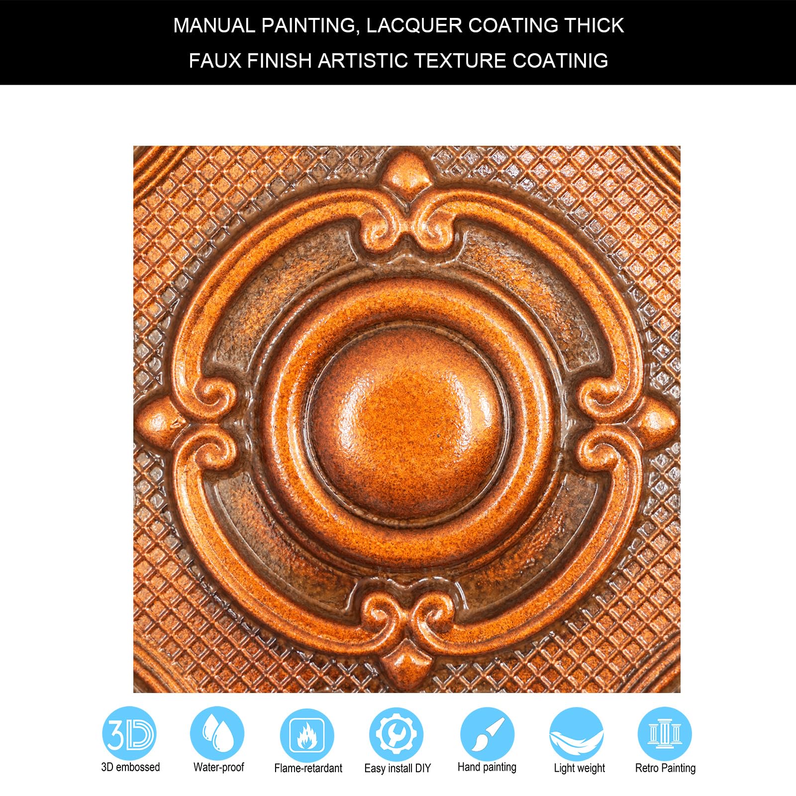 Ceiling Tin Tiles Farmhouse Tin Ceiling Tiles for Cafe Club Salon Hotel Store Bar 2'x2' PL38 Archaic Copper 10pcs