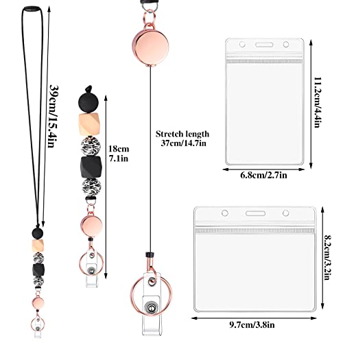 9 in 3 Set Retractable Lanyard for ID Badges, Teacher Lanyard with ID Holder Beaded Lanyards for Women