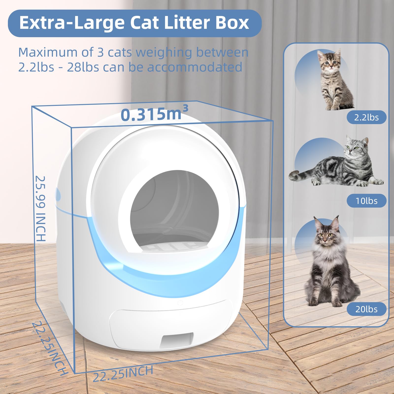 Self-Cleaning Cat Litter Box, Automatic Cat Litter Box for Multiple Cats with APP Control/Odor Removal/Safety Protection, Large Capacity Litter Cat Box with Mat & Liner & Brush & Pet Ball Toy
