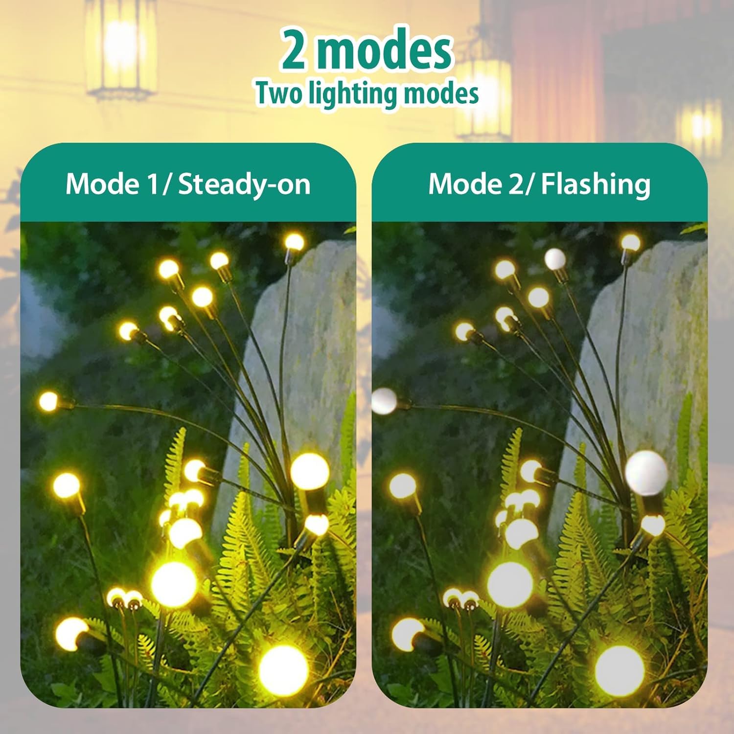 BOSSERN 4 Pack Firefly Garden Lights: Solar Outdoor Waterproof, 32 LED Vibrant Firefly Starburst Lights, Swaying by Wind, Garden Decoration (Warm White)