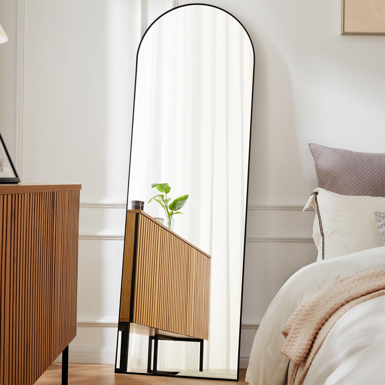 Sweetcrispy Arched Full Length Mirror 59"x16" Full Body Floor Mirror Standing Hanging or Leaning Wall, Arch Wall Mirror with Stand Aluminum Alloy Thin Frame for Bedroom Cloakroom,Gold