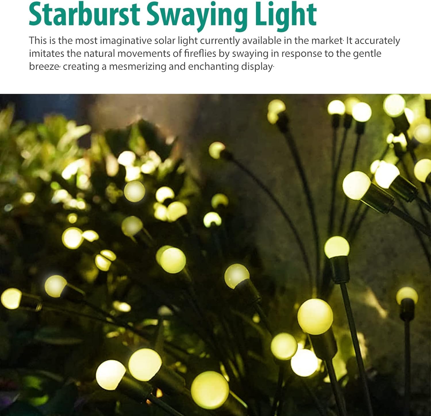 BOSSERN 4 Pack Firefly Garden Lights: Solar Outdoor Waterproof, 32 LED Vibrant Firefly Starburst Lights, Swaying by Wind, Garden Decoration (Warm White)