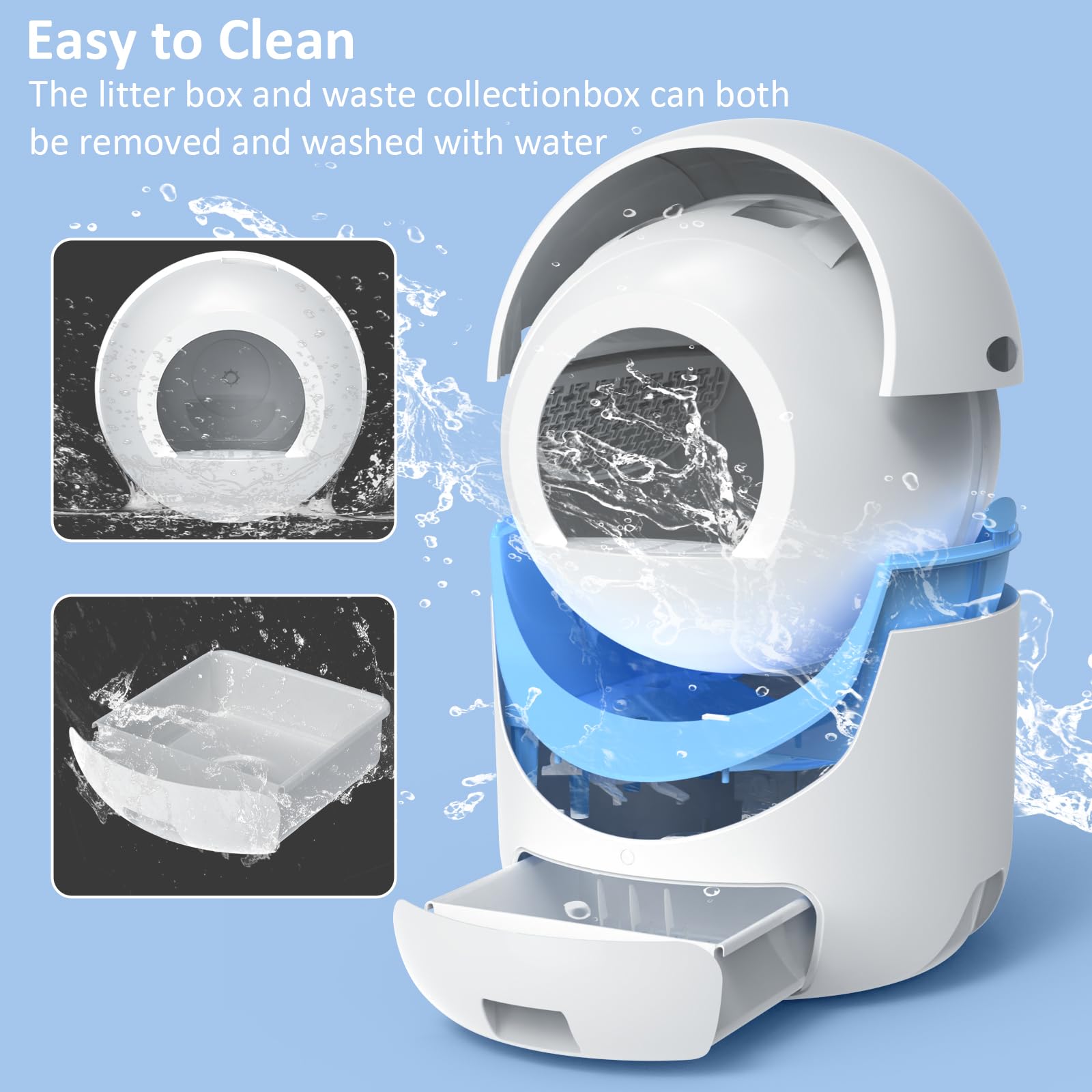 Self-Cleaning Cat Litter Box, Automatic Cat Litter Box for Multiple Cats with APP Control/Odor Removal/Safety Protection, Large Capacity Litter Cat Box with Mat & Liner & Brush & Pet Ball Toy