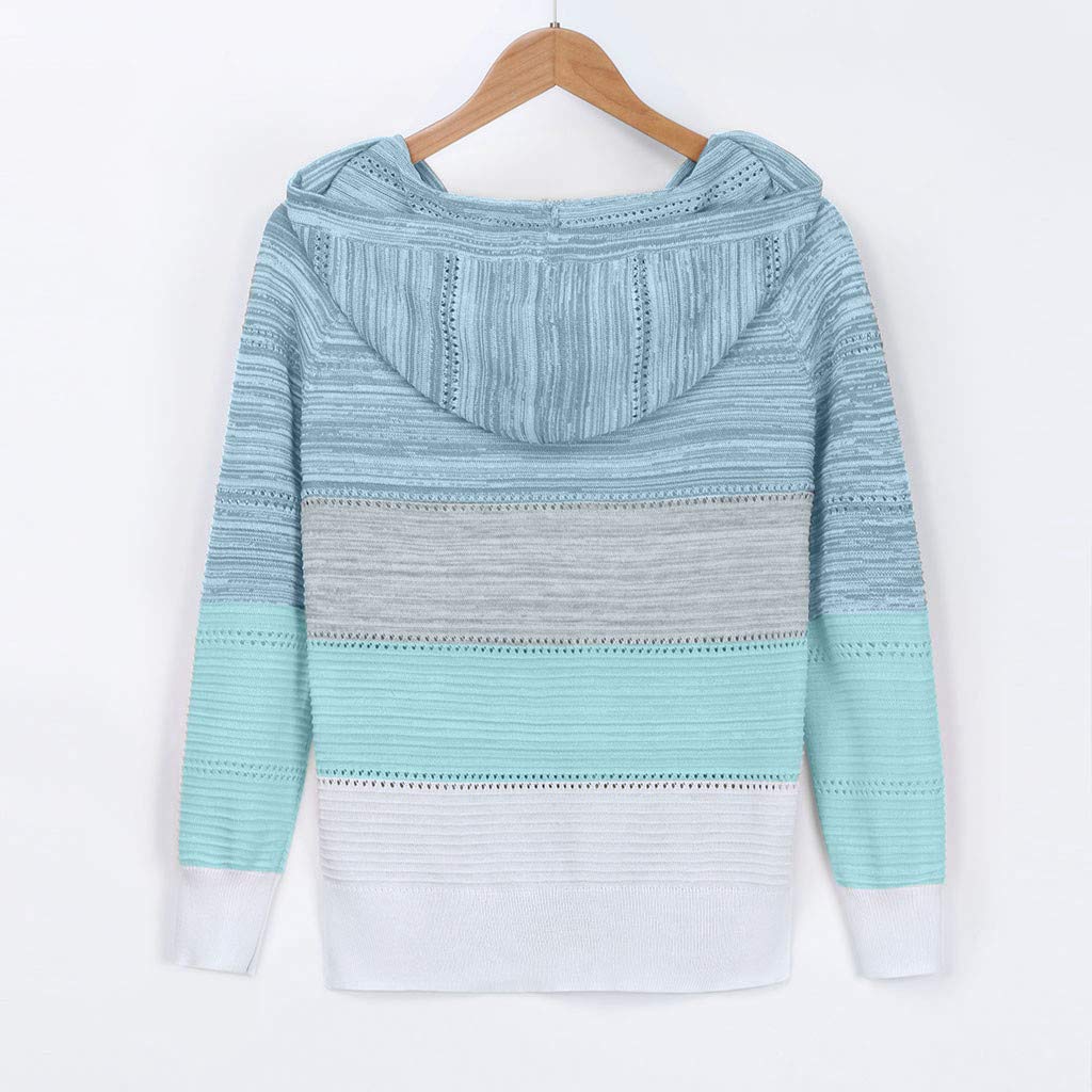 Women's Casual Long Sleeve Drawstring Hoodie Sweaters Loose Comfy Hooded Knit Sweatshirt Color Block Pullover Trendy Fall Tops 01-Blue,5X-Large