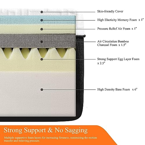 12 inch Queen Mattress, Motion Isolating Mattress in a Box, Medium Firm, CertiPUR-US Certified, 5 Layer Memory Foam System Supportive & Pain Relief-365 Nights Trail