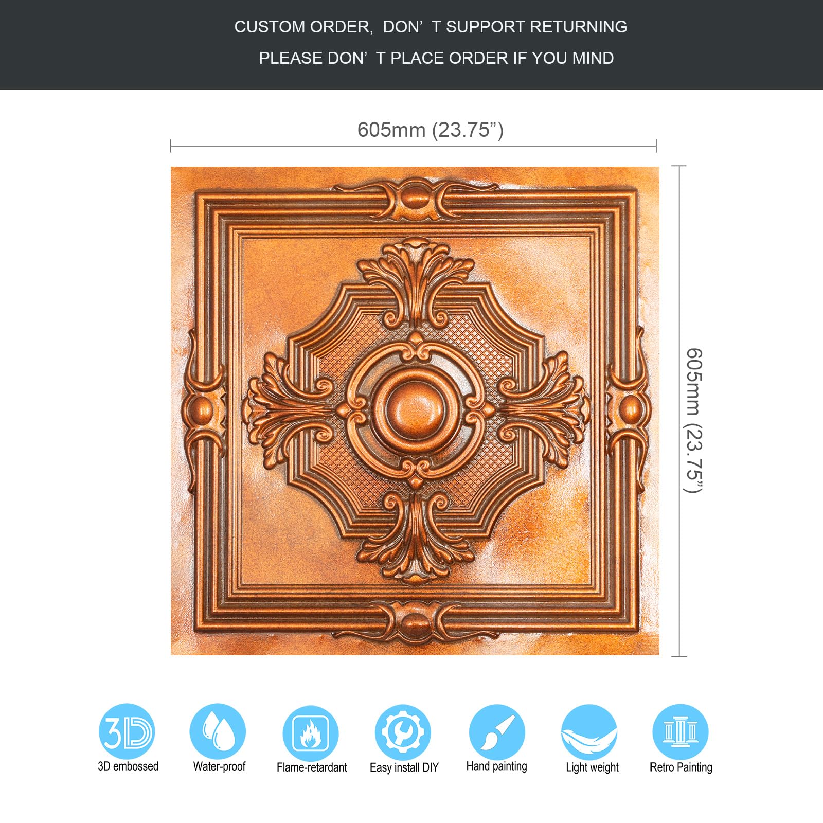 Ceiling Tin Tiles Farmhouse Tin Ceiling Tiles for Cafe Club Salon Hotel Store Bar 2'x2' PL38 Archaic Copper 10pcs