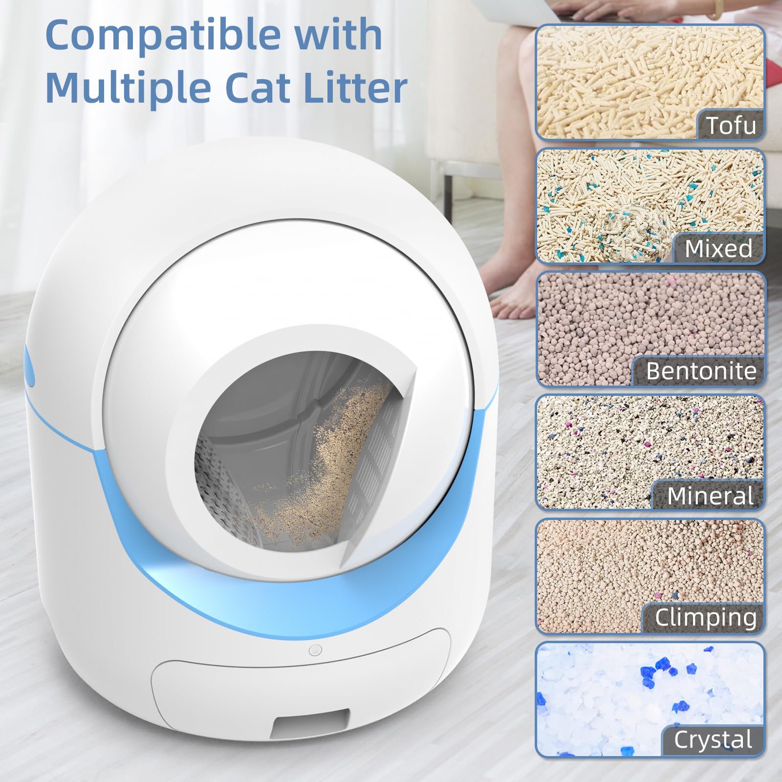 Self-Cleaning Cat Litter Box, Automatic Cat Litter Box for Multiple Cats with APP Control/Odor Removal/Safety Protection, Large Capacity Litter Cat Box with Mat & Liner & Brush & Pet Ball Toy