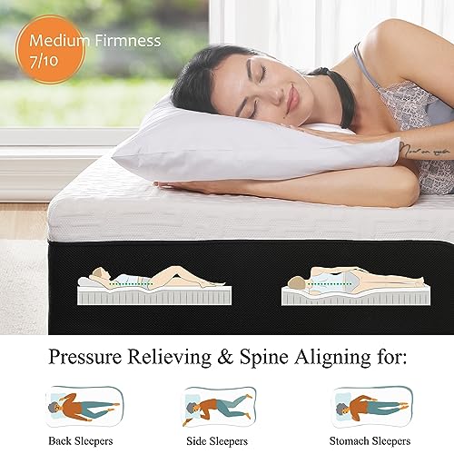 12 inch Queen Mattress, Motion Isolating Mattress in a Box, Medium Firm, CertiPUR-US Certified, 5 Layer Memory Foam System Supportive & Pain Relief-365 Nights Trail