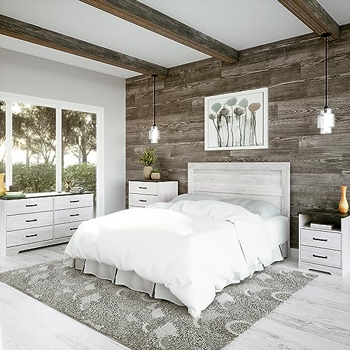 Prepac Rustic Ridge Farmhouse Bedroom Nightstand with 2 Drawers and an Open Cubby, Wooden Bedside Table for Bedroom, Office, or Living Room, 16.25in x 18.75in x 24.5in, Washed White