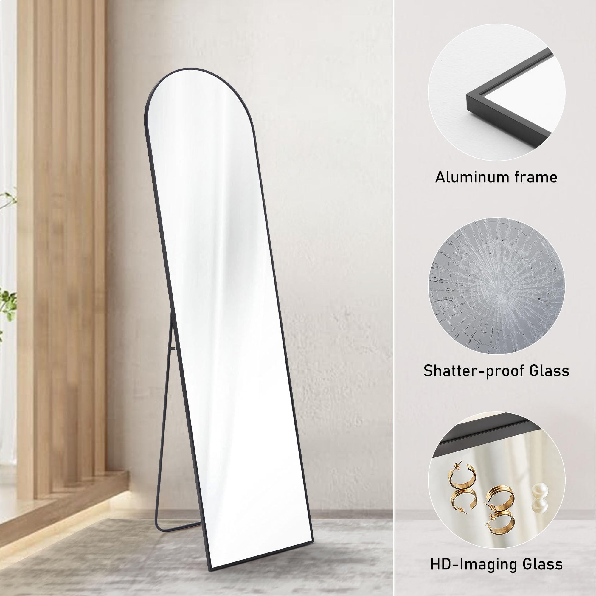 Sweetcrispy Arched Full Length Mirror 59"x16" Full Body Floor Mirror Standing Hanging or Leaning Wall, Arch Wall Mirror with Stand Aluminum Alloy Thin Frame for Bedroom Cloakroom,Gold