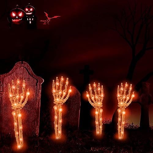Halloween Decorations Outdoor, 4 Pack Light Up Skeleton Arm Decorations, 100 LED Purple & Orange Lights with 11 Modes, Lighted Holiday Party Home Yard Path Garden, Indoor Outdoor Decor