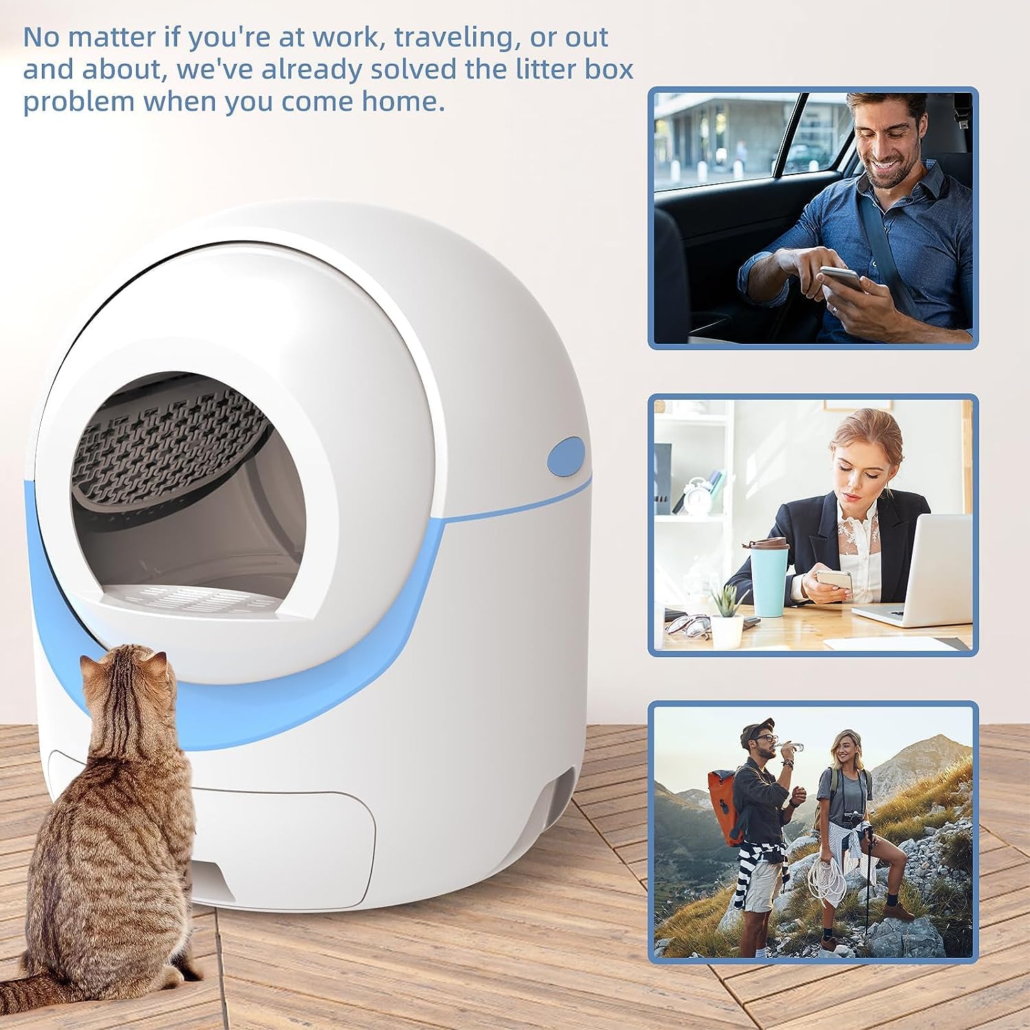 Self-Cleaning Cat Litter Box, Automatic Cat Litter Box for Multiple Cats with APP Control/Odor Removal/Safety Protection, Large Capacity Litter Cat Box with Mat & Liner & Brush & Pet Ball Toy