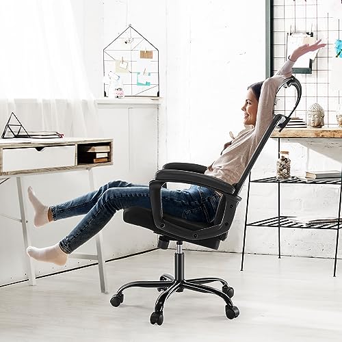 JHK Home Office Desk Chair, Ergonomic Office Chair with Adjustable Headrest and Soft PU Armrest, Swivel Rolling Chair Mesh Reclining Computer Chair with Lumbar Support and Tilt Function, Black