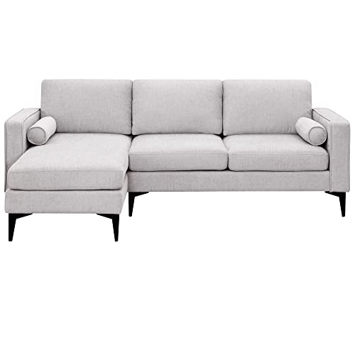 KoiHome 86" Convertible Sectional 2 Pillows, Modern Chenille L-Shaped Couch with Reversible Chaise Lounge, 3-Seater Sofa, Fit for Living Room,Office,Apartment, Polyester, Beige