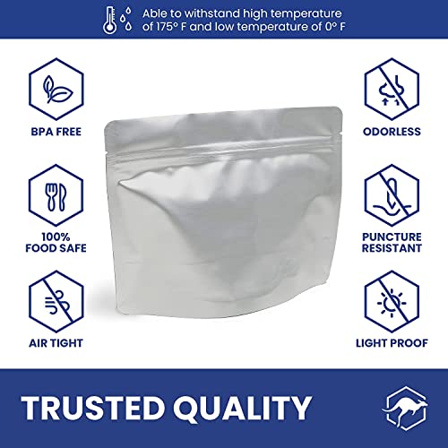 Wallaby MRE Mylar Bag Bundle - 30x (7.5 Mil - 6.5" x 8.5ββ) Stand-Up Zipper Pouches, 30x 400cc Oxygen Absorbers - Heat Sealable & Withstand Boiling Water - Long-Term Food Storage Solutions - Silver