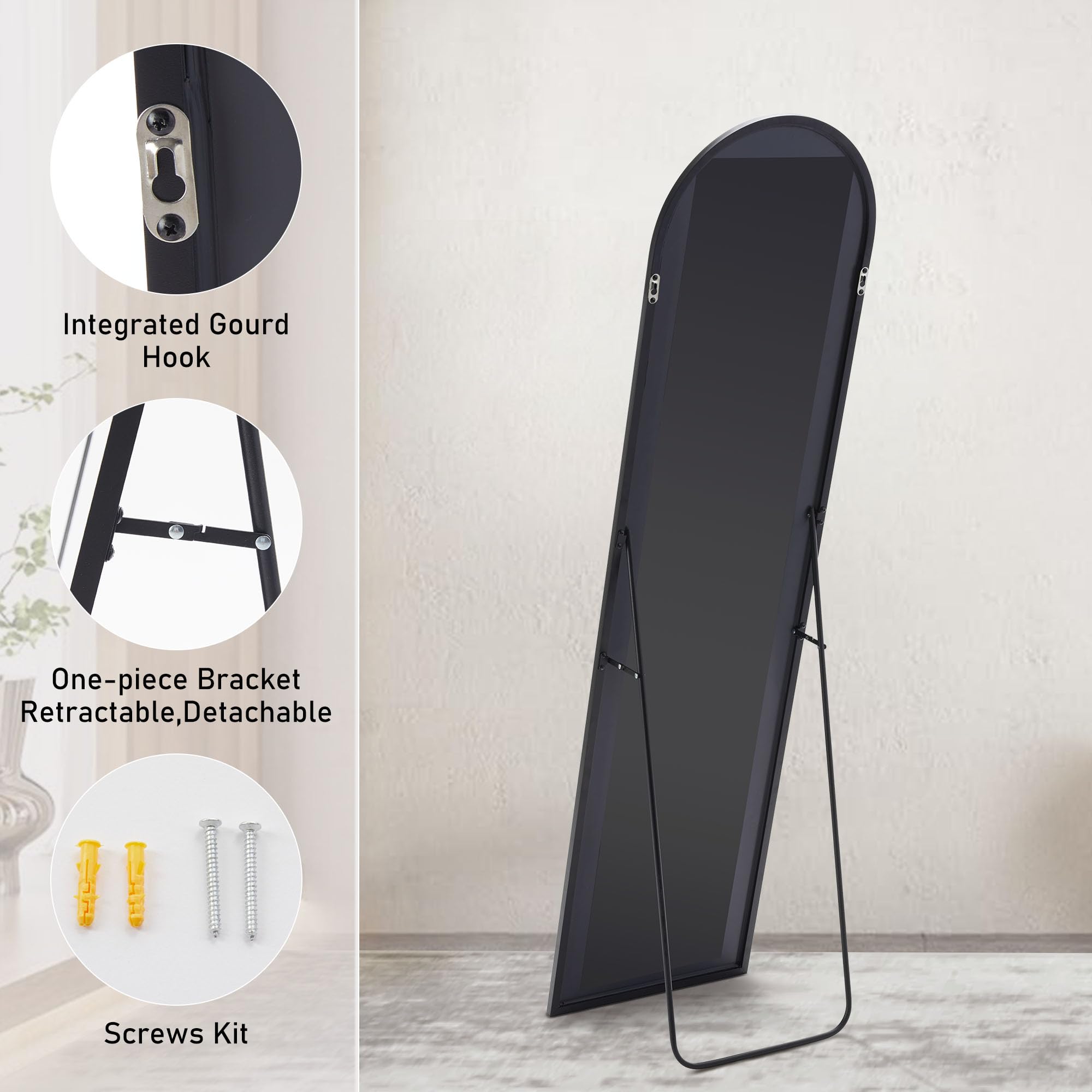 Sweetcrispy Arched Full Length Mirror 59"x16" Full Body Floor Mirror Standing Hanging or Leaning Wall, Arch Wall Mirror with Stand Aluminum Alloy Thin Frame for Bedroom Cloakroom,Gold