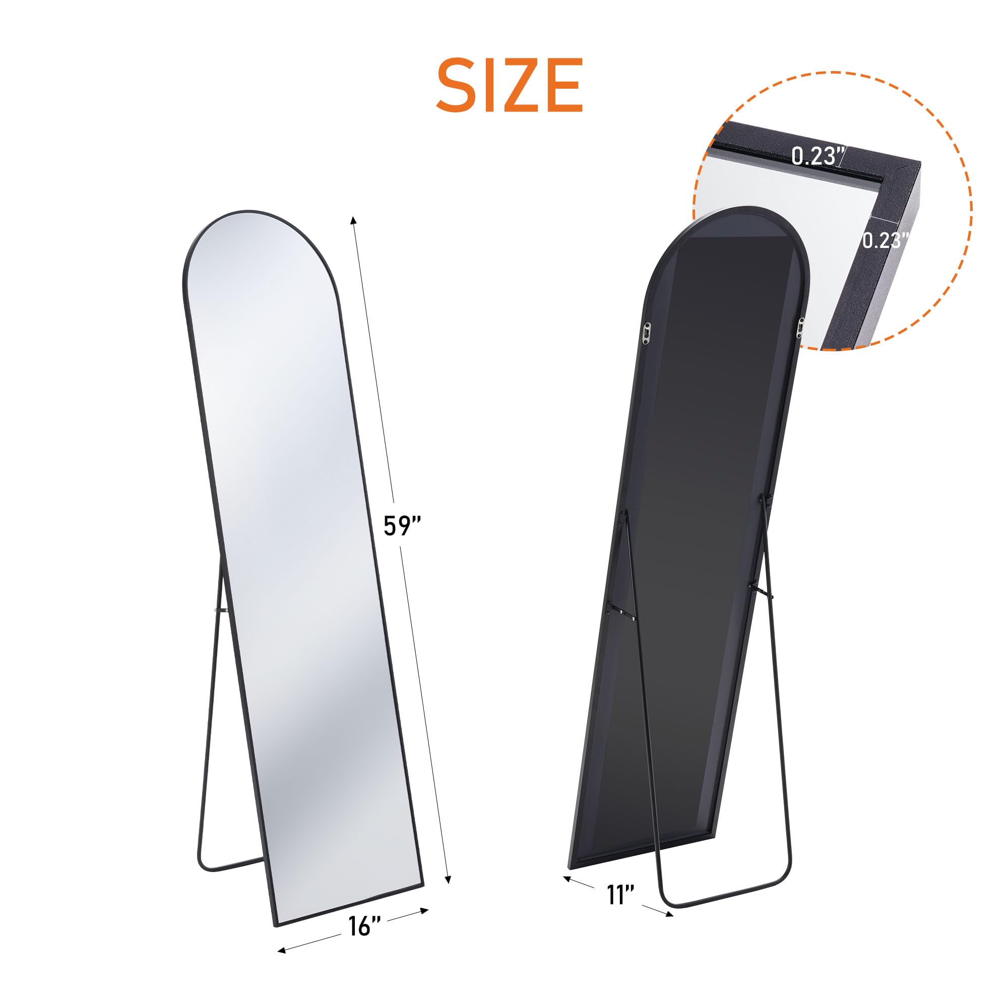 Sweetcrispy Arched Full Length Mirror 59"x16" Full Body Floor Mirror Standing Hanging or Leaning Wall, Arch Wall Mirror with Stand Aluminum Alloy Thin Frame for Bedroom Cloakroom,Gold