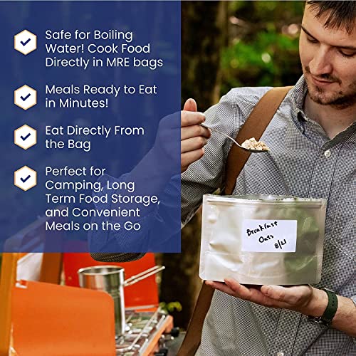 Wallaby MRE Mylar Bag Bundle - 30x (7.5 Mil - 6.5" x 8.5ββ) Stand-Up Zipper Pouches, 30x 400cc Oxygen Absorbers - Heat Sealable & Withstand Boiling Water - Long-Term Food Storage Solutions - Silver