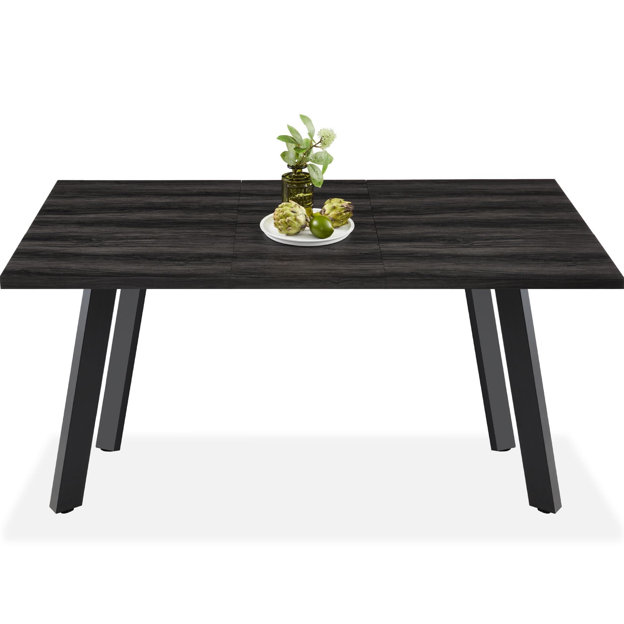 Best Choice Products Extendable Dining Table 47 to 63in Modern Large Expanding Kitchen Table up to 6 People w/Leaf Extension, 2 Locks, 132lb Capacity - Black