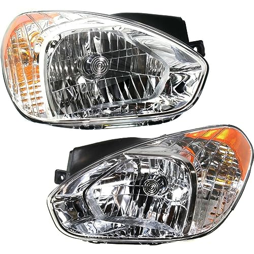 HDOZTOJI 2pcs Headlight Halogen Bulb Driver Passenger Side Clear Lens Headlamp W/Bulb 921021E011 for Hyundai for Accent GLS/GS/SE 07-11 & GL/L 08-11 (2) Headlights Left and Right