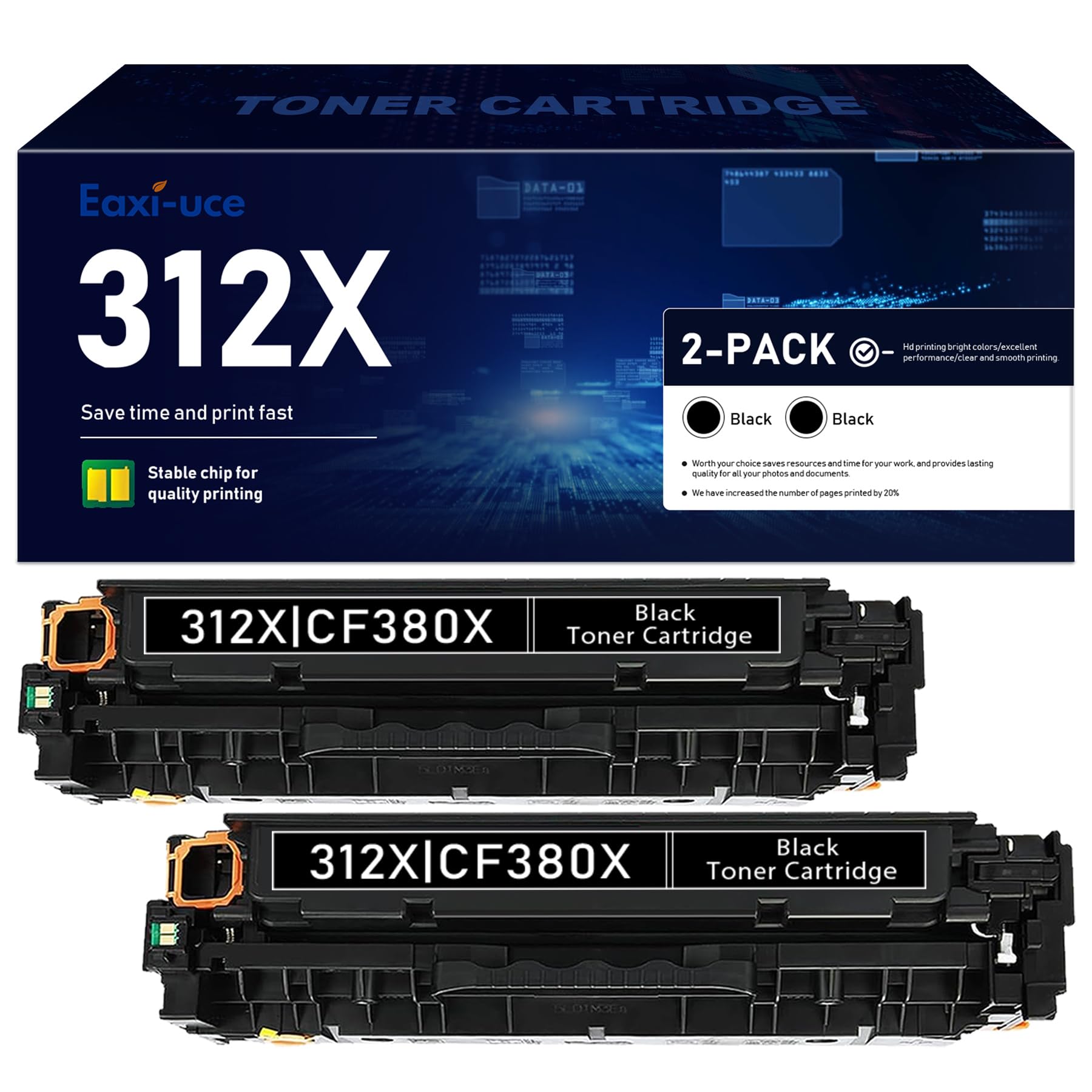 312X Black High Yield Toner Cartridges (2 Pack) : Compatible CF380X Toner Cartridge Replacement for HP 312X 312A Color Pro MFP M476dw M476dn M476nw Series Printer