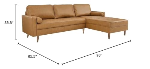 Pemberly Row 98" Modern Style Leather Sectional Sofa in Tan Finish