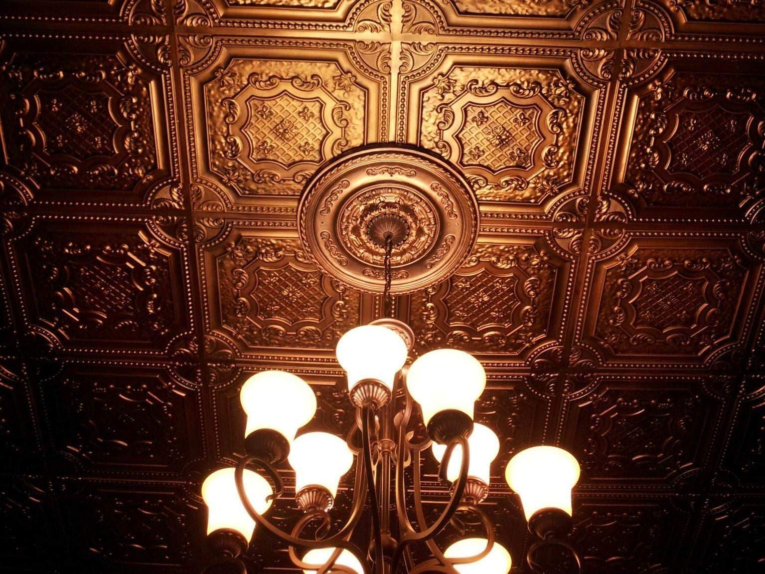 Ceiling Tin Tiles Farmhouse Tin Ceiling Tiles for Cafe Club Salon Hotel Store Bar 2'x2' PL38 Archaic Copper 10pcs