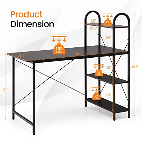 ZGJHFF Reversible Computer Desk Study Workstation Home Office Reversible 4 Tier Bookcase Multifunctional Desk