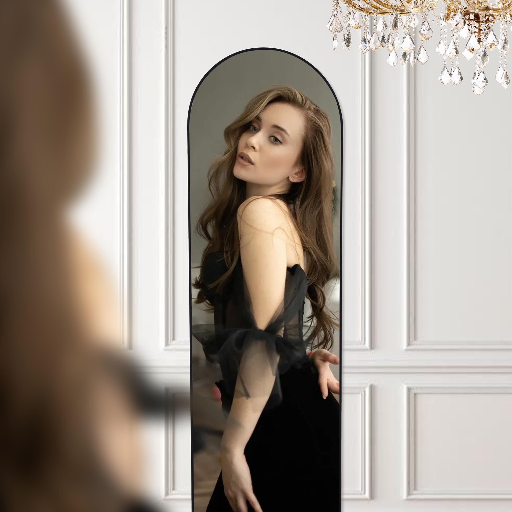 Sweetcrispy Arched Full Length Mirror 59"x16" Full Body Floor Mirror Standing Hanging or Leaning Wall, Arch Wall Mirror with Stand Aluminum Alloy Thin Frame for Bedroom Cloakroom,Gold