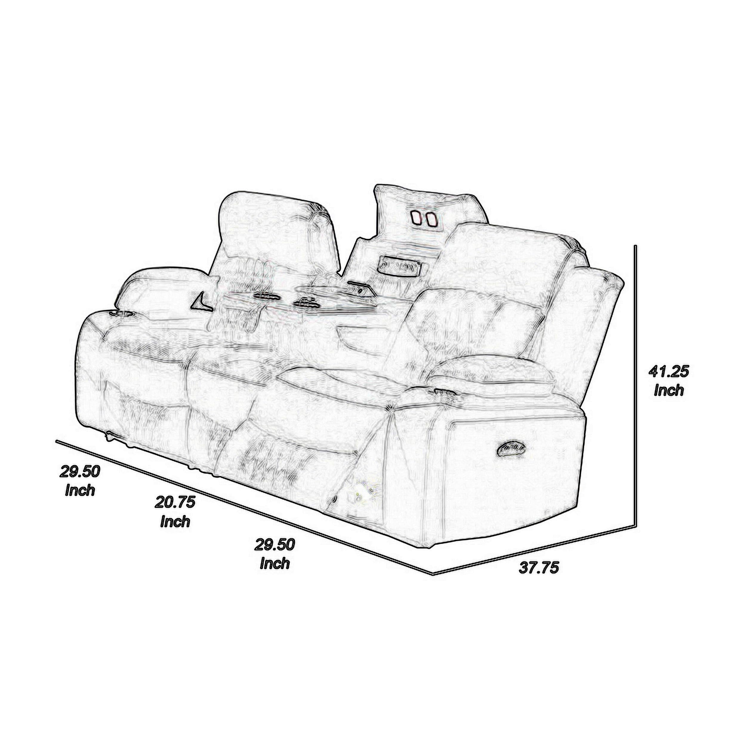 Benjara Seda 80 Inch Power Reclining Sofa, USB Port, Vegan Faux Leather, Charcoal Gray