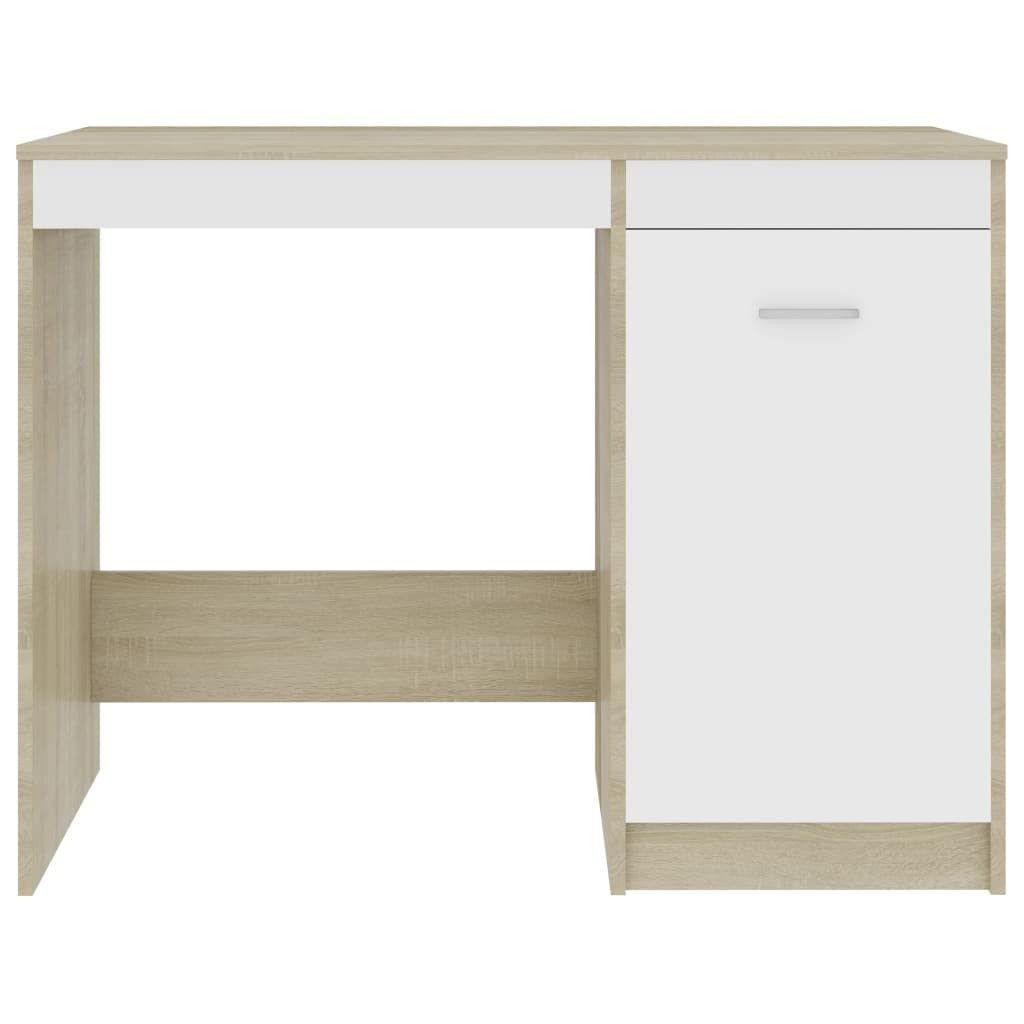 ULUYYUC Desk,Computer Desks Bedroom Desks Study Desk with Doors Suitable for Home, Office, Bedroom, Conference Room, etc White and Sonoma Oak 39.4"x19.7"x29.9" Engineered Wood