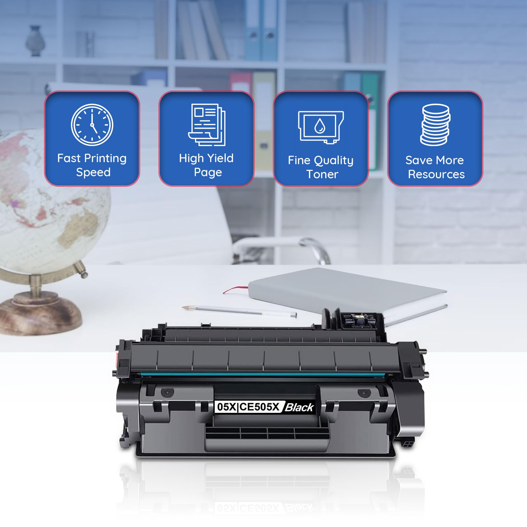 05X Black High Yield Toner Cartridge 2 Pack CE505XD with Chip, 05X CE505X Toner Replacement for HP 05X Toner Cartridge 05A CE505A Toner Compatible with Laser P2055, P2055d, P2055dn, P2055x Printer