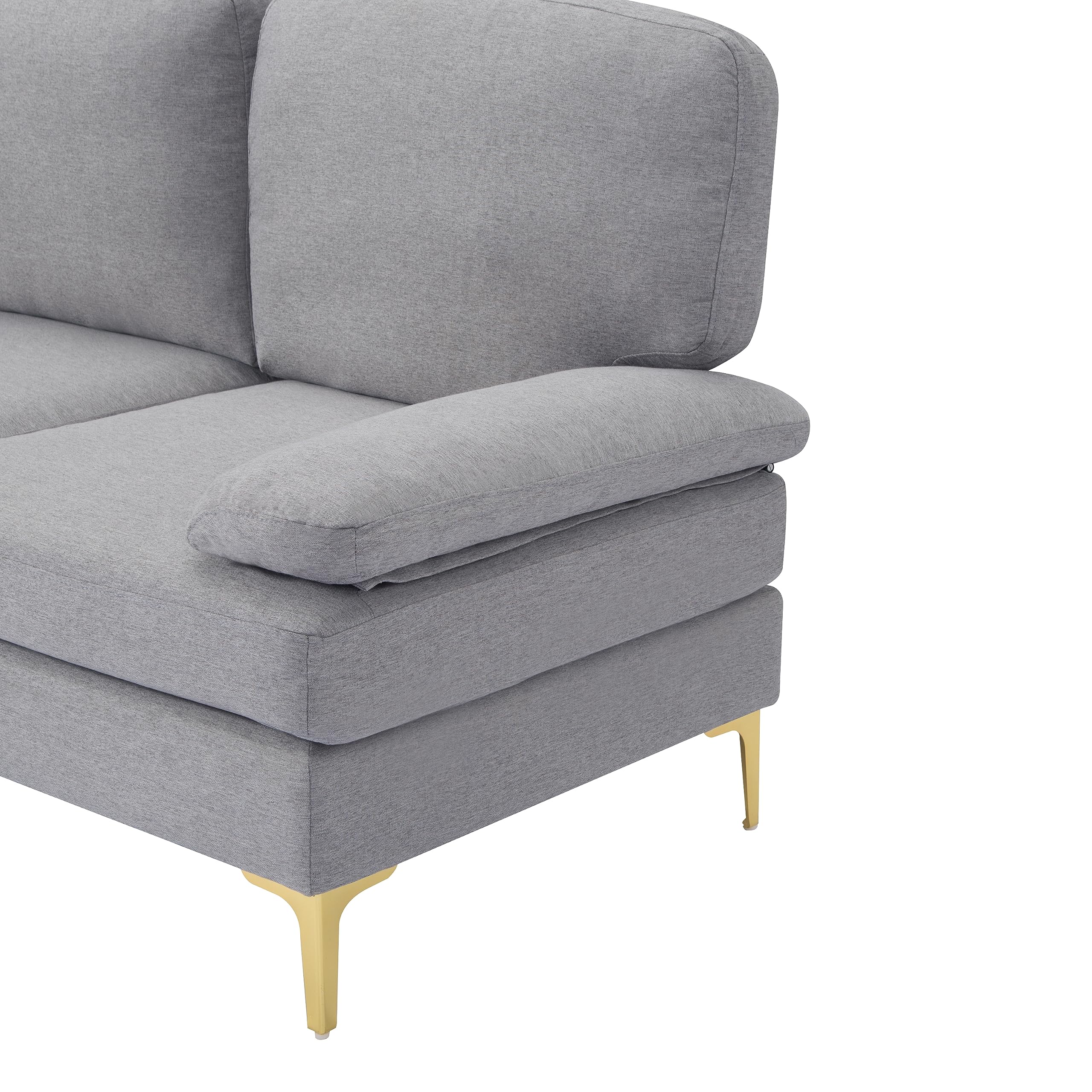 KoiHome 79.5" Left Hand Facing Sectional Sofa Couch with 2 Detachable Armrest Pillows, Modern Fabric 3-seater L Shape Chaise with Metal Legs for Living Room,Apartment,Office, Polyester, Light Grey