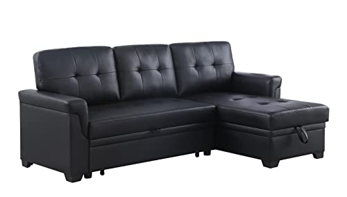 OMGO Leather L Shaped Reversible Sectional Sofa w/Storage Chaise, Convertible Corner Couch with Pull Out Bed, for Small Space Apartment, Living Room, Bedroom