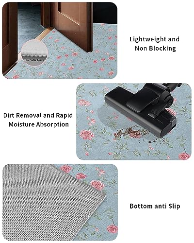 Indoor Outdoor Mats, Rustic Simple Floral Tile Pattern Door Mat, Non-Slip Absorbent Resist Dirt Entrance Mat Washable Welcome Mats for Entryway, Low-Profile Floor Mats