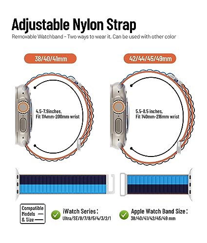 Nhoebwe Upgrade Alpine Loop Nylon Band Compatible with Apple Watch Band 49mm 45mm 44mm 42mm 41mm 40mm 38mm Men Women, Detachable Adjustable Metal C-Hook Strap for iWatch Series