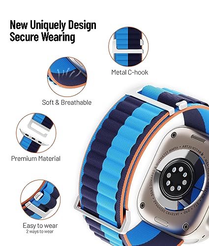 Nhoebwe Upgrade Alpine Loop Nylon Band Compatible with Apple Watch Band 49mm 45mm 44mm 42mm 41mm 40mm 38mm Men Women, Detachable Adjustable Metal C-Hook Strap for iWatch Series