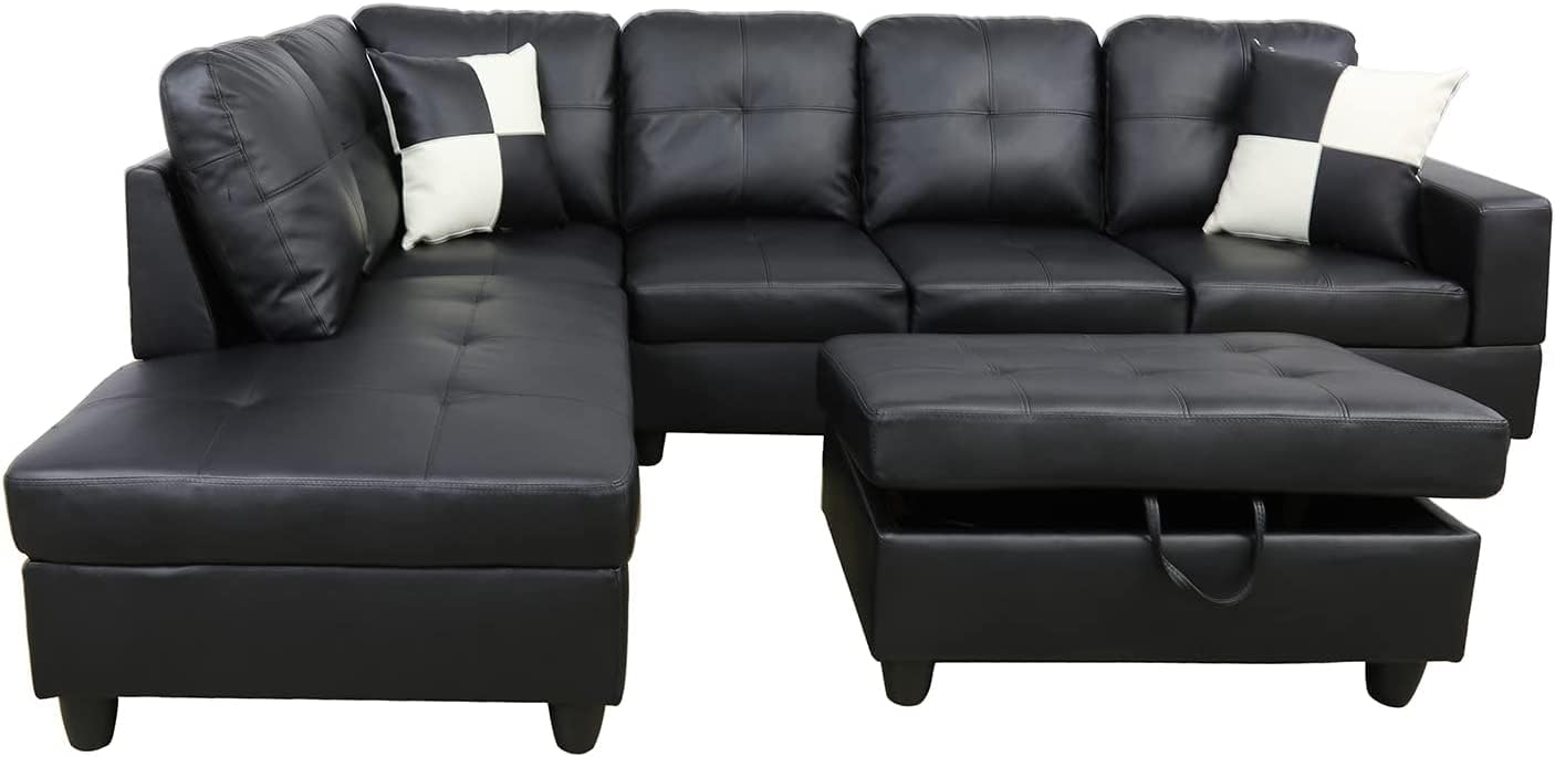 FANYE Linen Upholstery 82" Sectional w/Reversible Storage Chaise, L-Shaped 3-Seaters Corner Pull Out Sleeper Bed for Home Apartment Office Living Room Furniture Sets, Dark Gray Sofa & Couch, Black 1