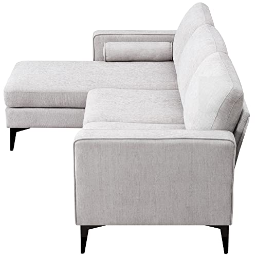 KoiHome 86" Convertible Sectional 2 Pillows, Modern Chenille L-Shaped Couch with Reversible Chaise Lounge, 3-Seater Sofa, Fit for Living Room,Office,Apartment, Polyester, Beige