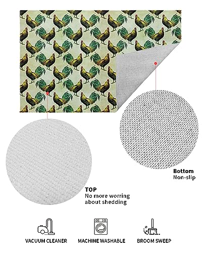 Indoor Outdoor Mats, Retro Farm Rooster Tile Pattern Door Mat, Non-Slip Absorbent Resist Dirt Entrance Mat Washable Welcome Mats for Entryway, Low-Profile Floor Mats