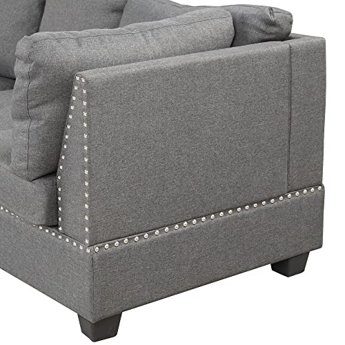Eafurn L Shaped Sectional Sofa with Reversible Chaise and Drop Down Table & Cupholders, Upholstery Corner Couch with Storage Ottoman, Tufted Convertible Sofa & Couch for Living Room Furniture Set