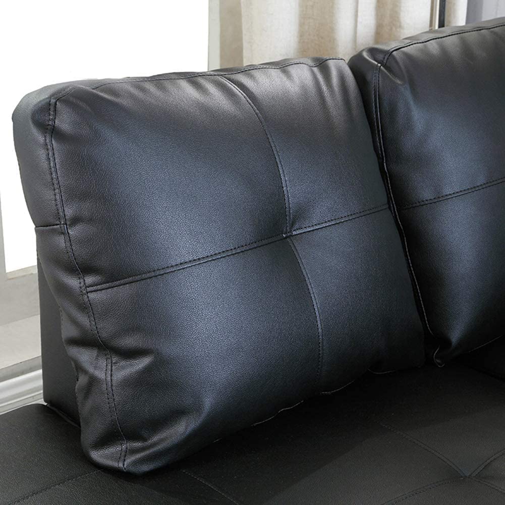 FANYE Linen Upholstery 82" Sectional w/Reversible Storage Chaise, L-Shaped 3-Seaters Corner Pull Out Sleeper Bed for Home Apartment Office Living Room Furniture Sets, Dark Gray Sofa & Couch, Black 1