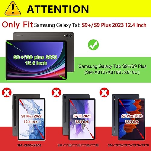 SaniMore Case for Samsung Galaxy Tab S9 Plus 12.4" Tablet 2023, Full-Body 3 Layers Rugged Kickstand Hybrid Case [Pen Holder] [Shock Absorbent] Cover for Galaxy S9+ Tablet SM-X810/X816B/X818U, Black