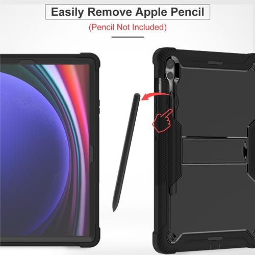 SaniMore Case for Samsung Galaxy Tab S9 Plus 12.4" Tablet 2023, Full-Body 3 Layers Rugged Kickstand Hybrid Case [Pen Holder] [Shock Absorbent] Cover for Galaxy S9+ Tablet SM-X810/X816B/X818U, Black